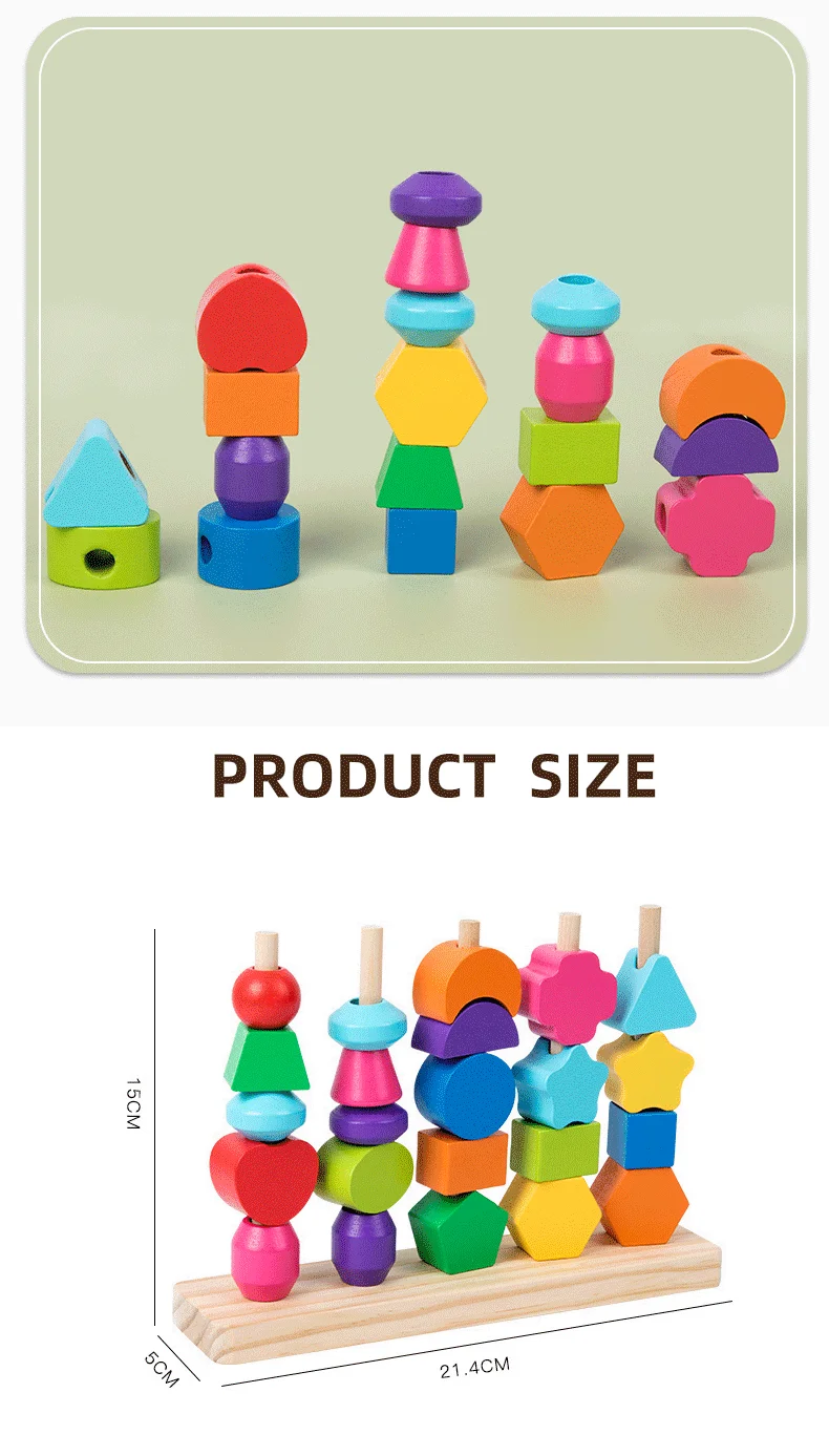 Wooden Matching Shapes Colors Sorter Stacking Blocks Lacing Beads ...
