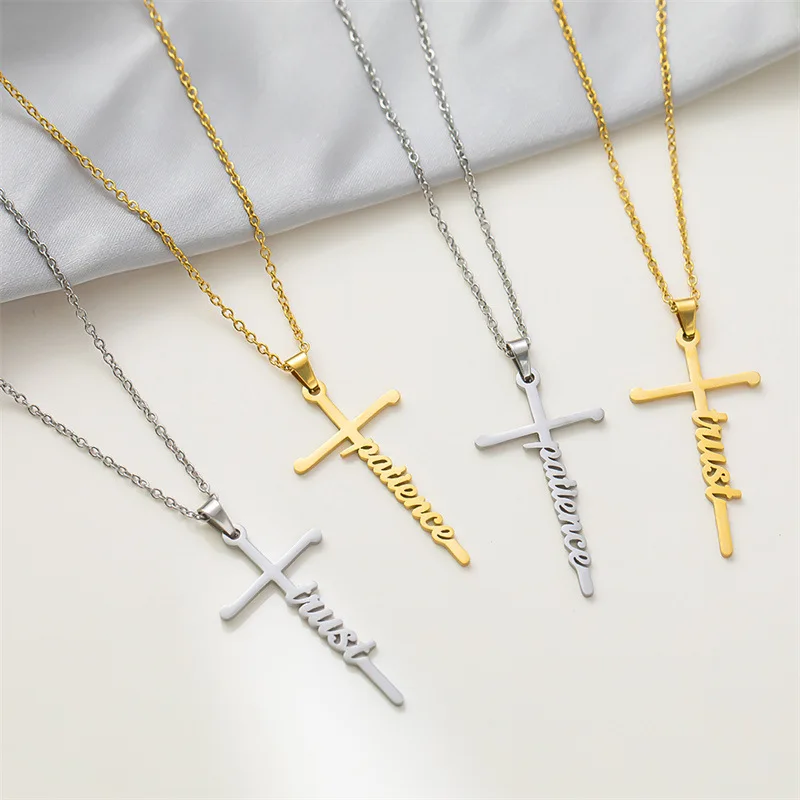 G2819Wholesale Collier Croix Titanium Stainless Steel Trust Patience ...