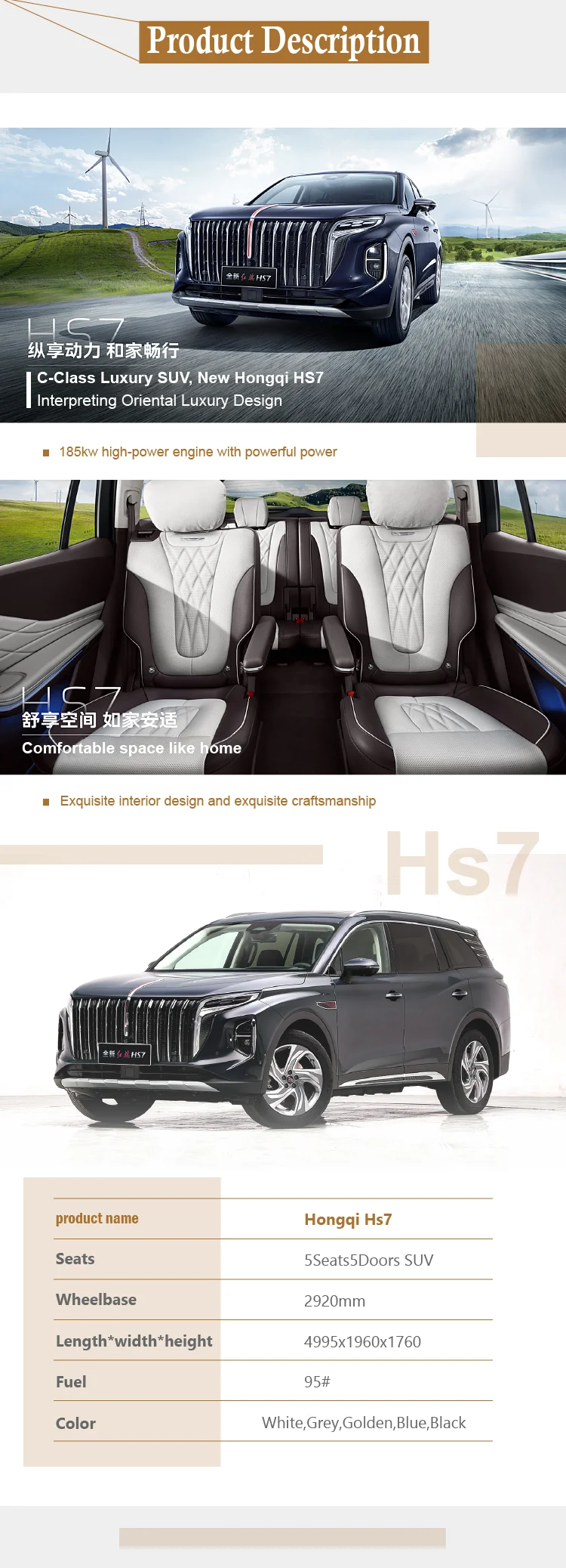 Hongqi Large Suv Hongqi Hs7 High Quality 5 Doors 6 Seats Gasoline+48v Mild Hybrid System Hongqi ...