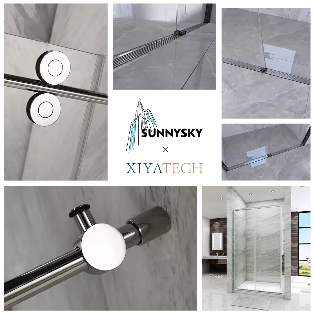 Sunnysky Modern Aesthetic Style Double Sliding Shower Enclosure Frameless Bathroom Unit with ...
