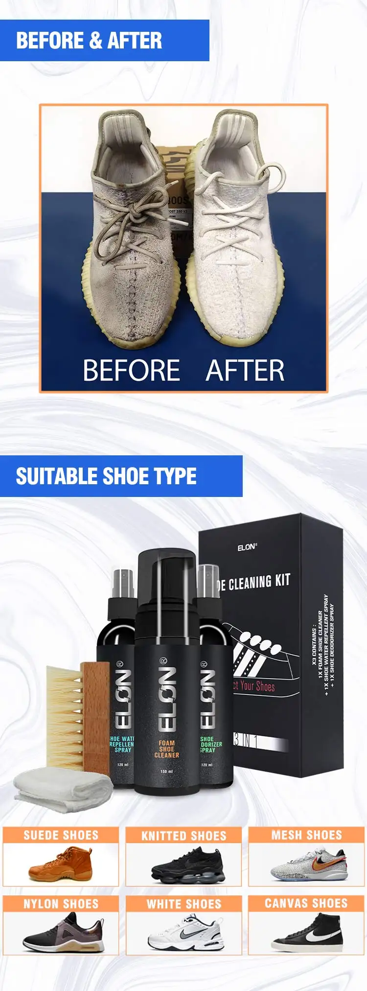 Elon Natural 150ml Foam Cleaner Spray Shoes Natural Private Label Shoe Cleaner Liquid Waterproof ...