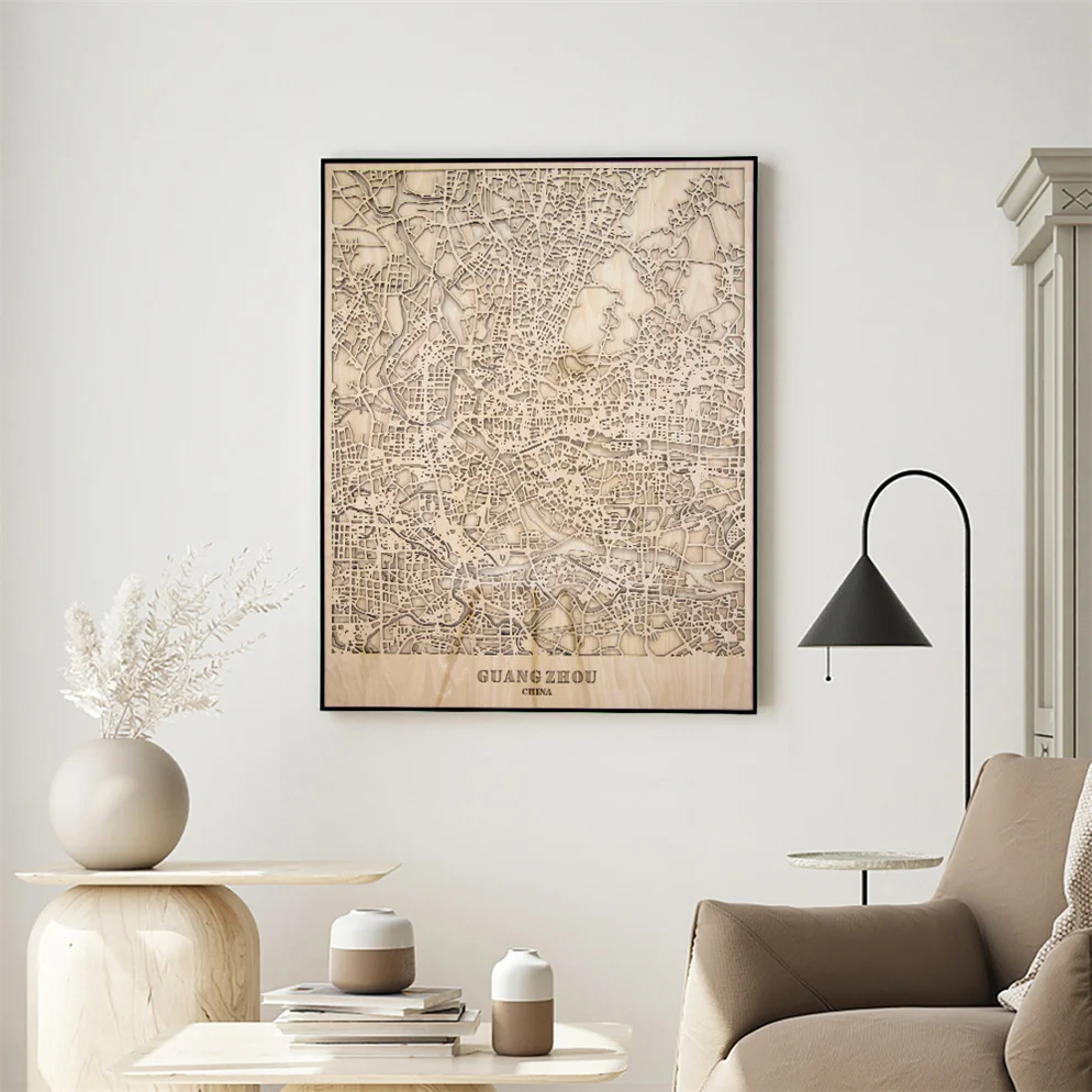Personalized Laser Engraving Woodcut Map Art for Home Decor