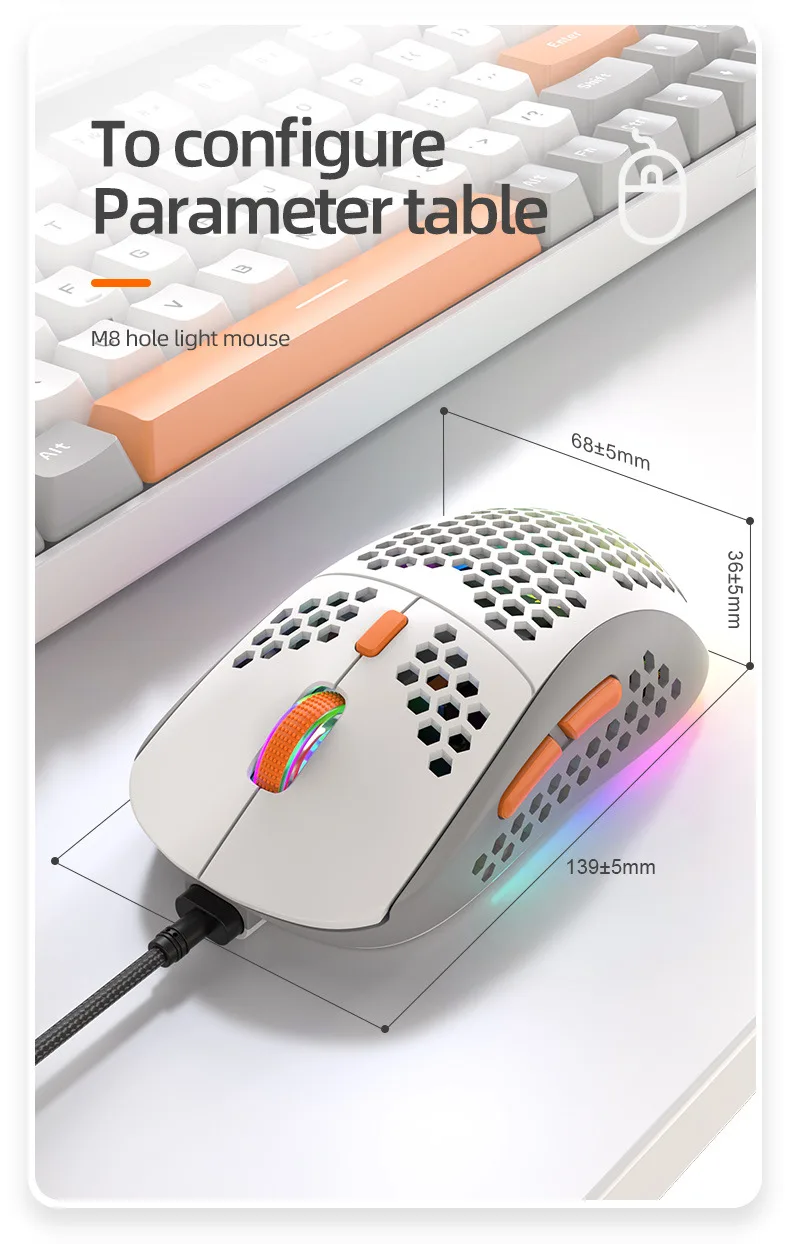 M8 RGB Gaming Mouse - 6400 DPI, Lightweight, and Colorful
