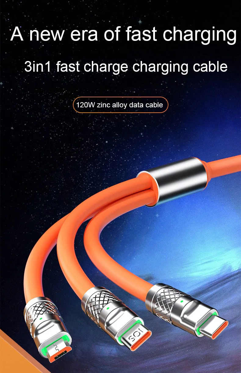 Best reviewed 120W USB 3in1 Silicone Charging Cables, New trend Phone ...