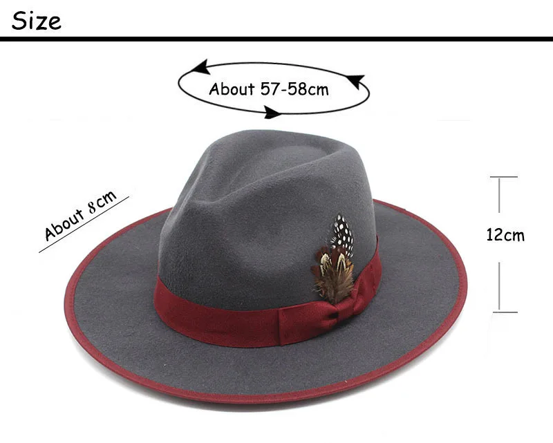 Classic Fedora Hats with Wide Brim Wool Felt for Travel