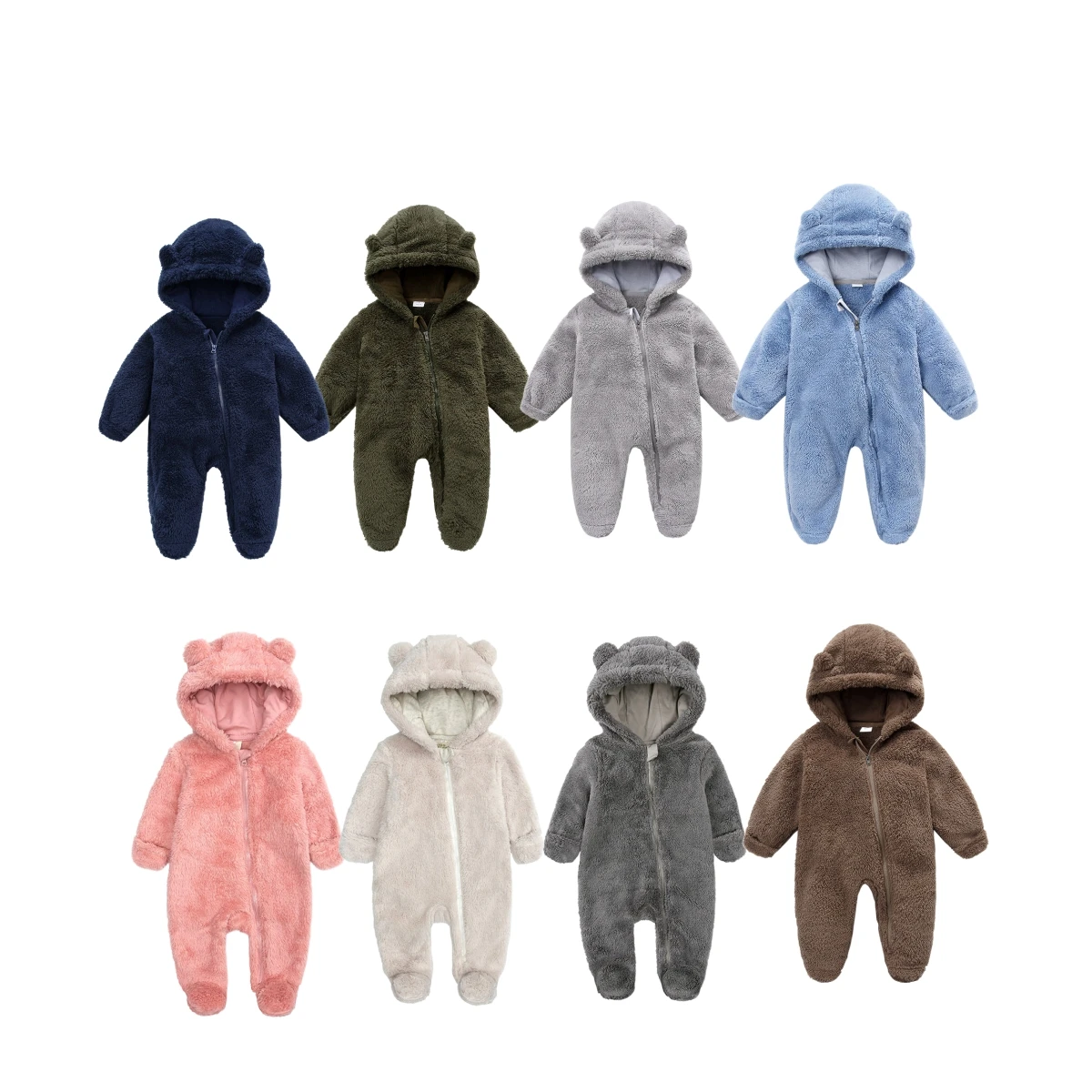Warm Winter Rompers for Kids - Solid Color Flannel Jumpsuits