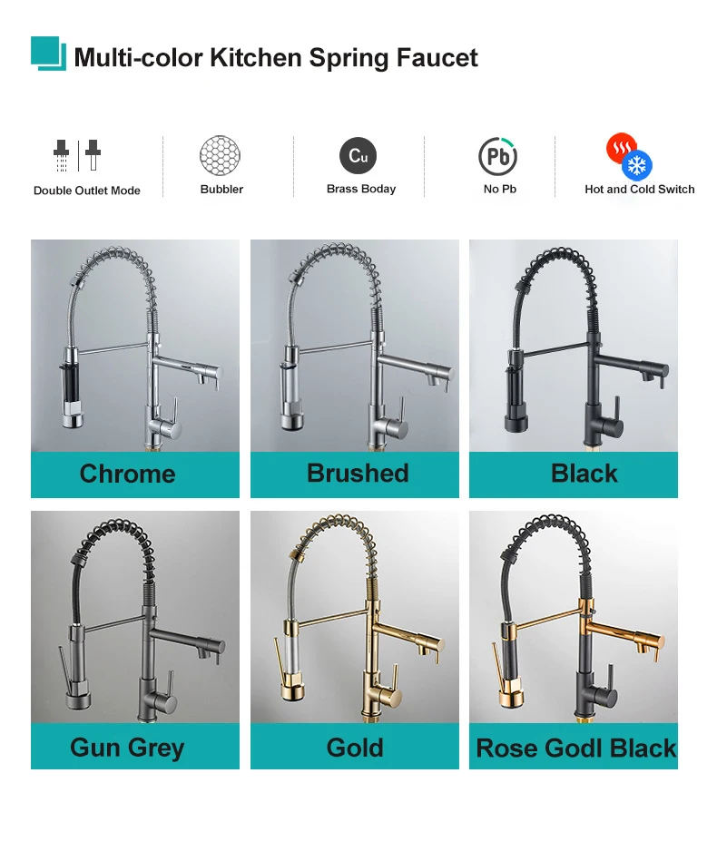 Classic Kitchen Faucets - Pull Out Spring Sprayer Dual Spout