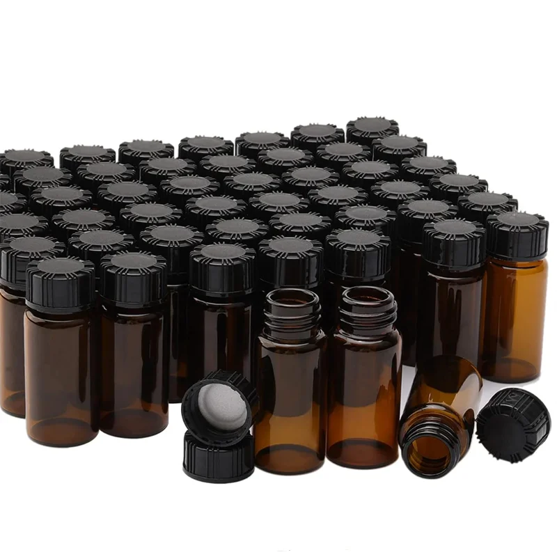 20ml 30ml Clear Amber Glass Sample Bottles Empty Reusable Liquid Vials With Plastic Screw Cap ...