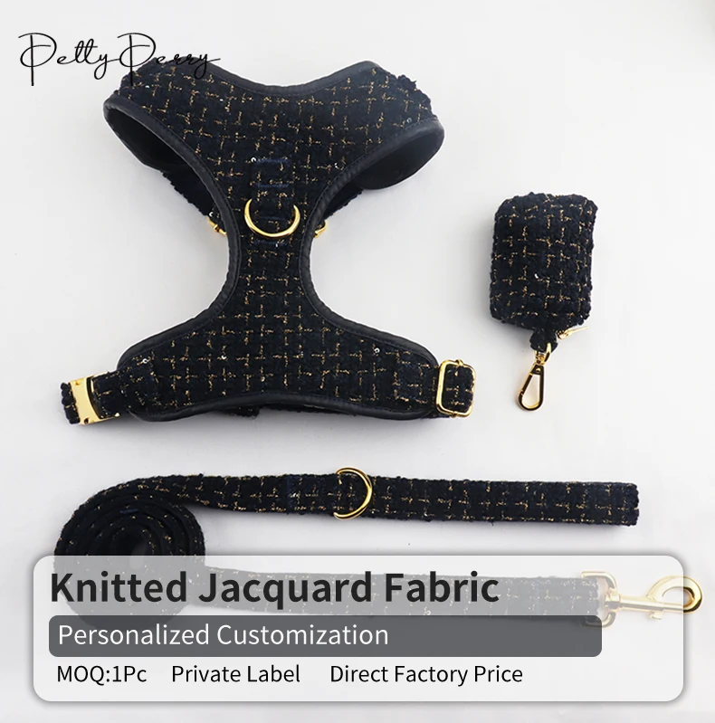Knitted Jacquard Fabric Dog Harness Set Custom Dog Collar and Leash Set ...