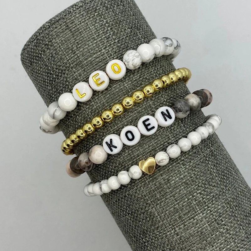 Custom Beaded Name Bracelet Stack - Personalized Mama Words