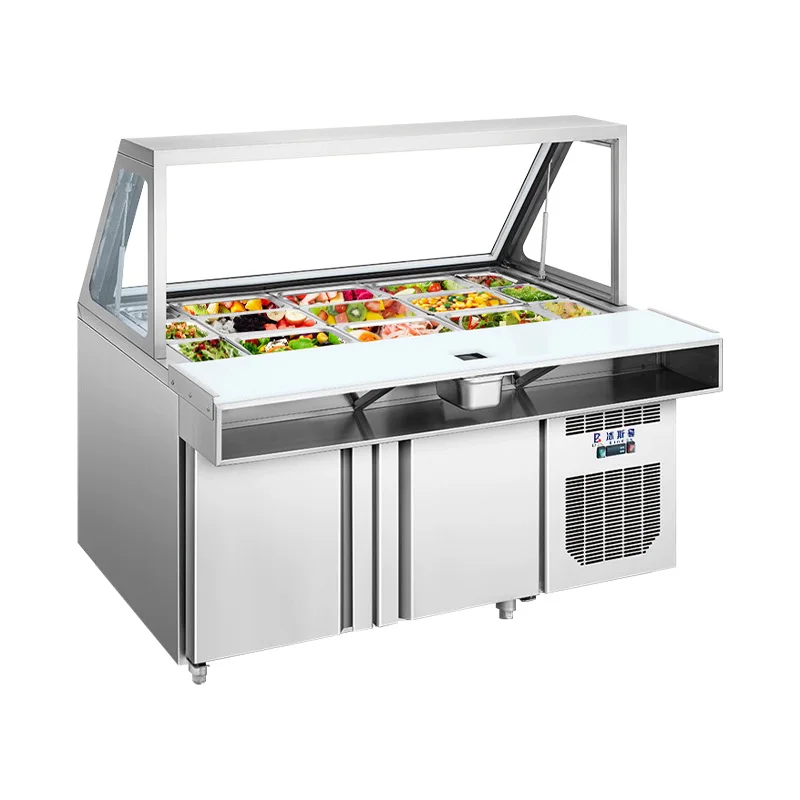 Cylinder salad cabinet Commercial air cooled pizza counter slotted ...