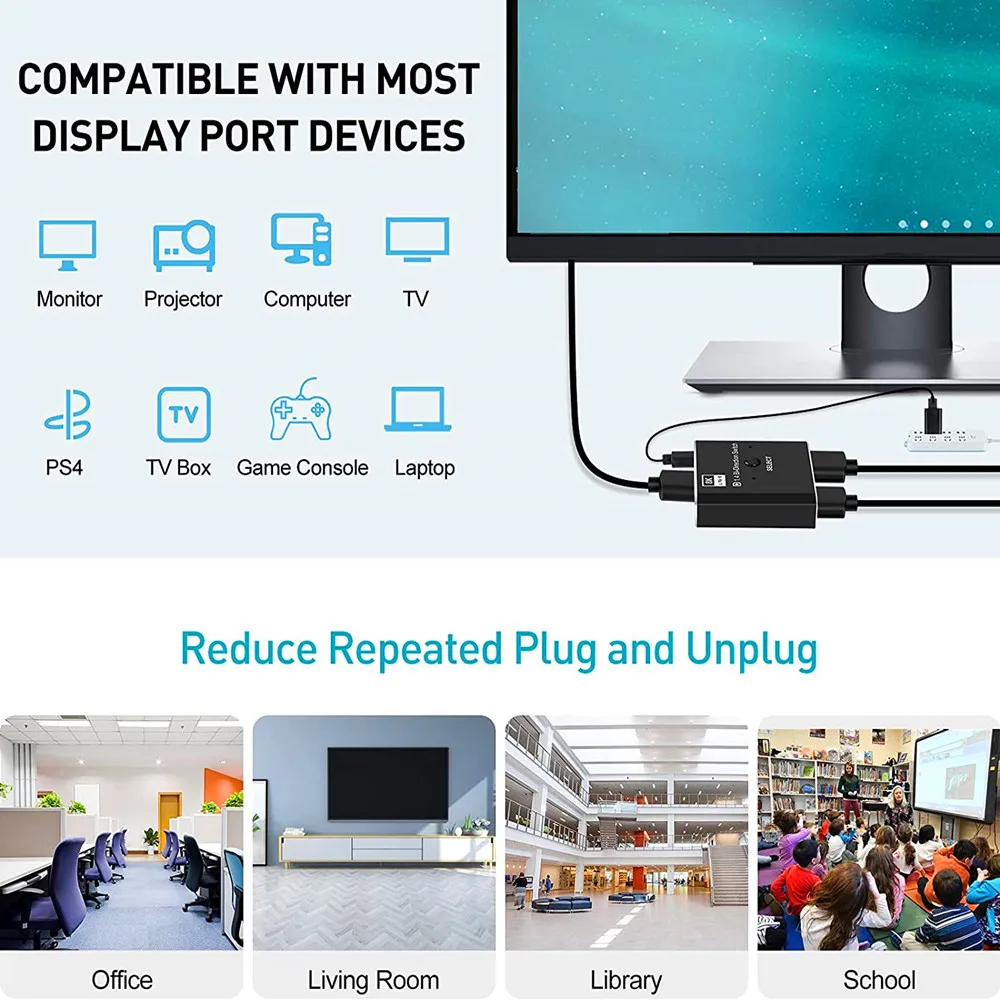 Remote 8K Displayport Bidirectional Switch 2port DP Switcher 2 in 1 Out ...