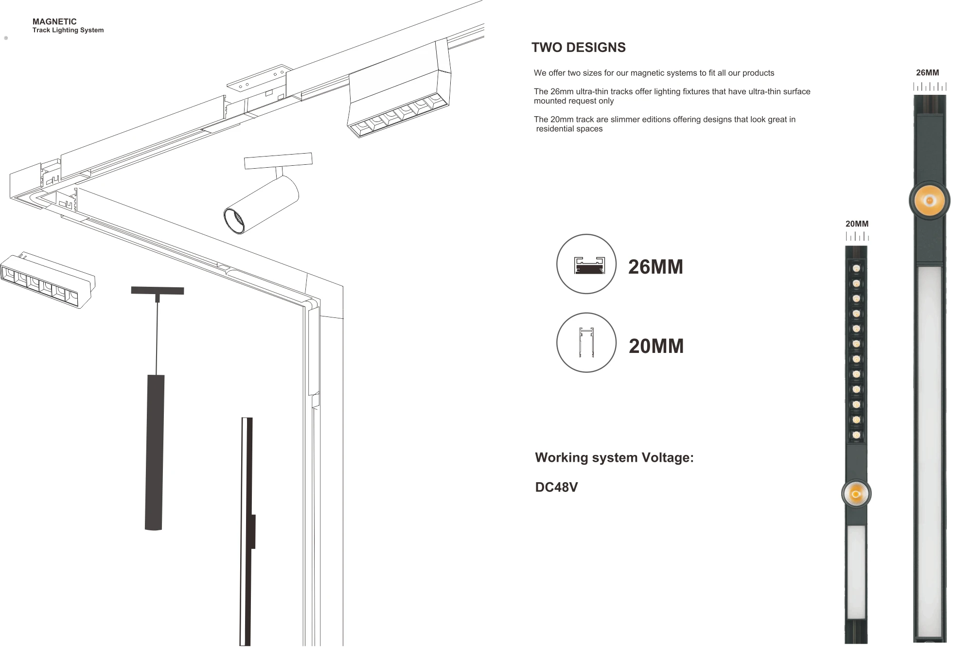 Spots Rail System Ceiling Mounted LED Lights - 3W to 20W