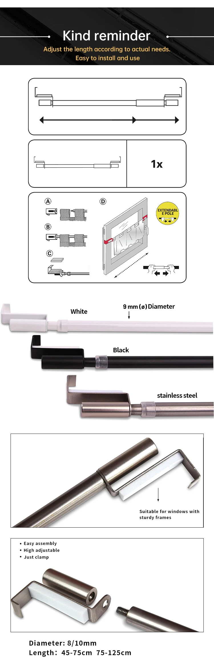 European Design Spring Cafe Rod Tension Curtain Rod - Buy Cafe Curtain ...