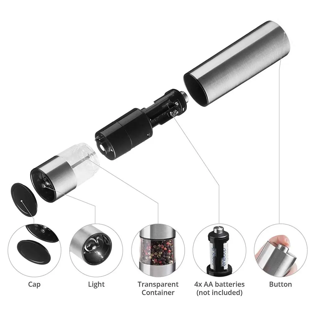 Electric Spice Salt Pepper Mill Grinder Stainless Steel Muller Kitchen ...