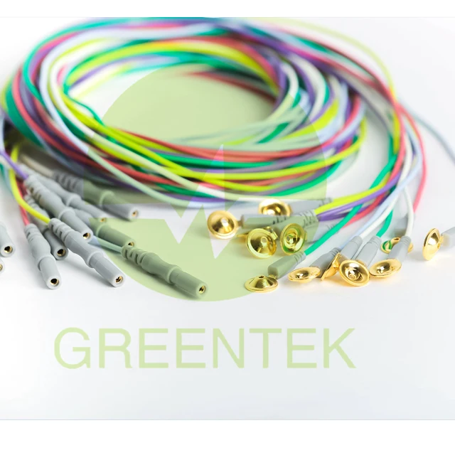 Din 1.5mm EEG Cable 12 Leads Leadwires Golden Plated Cup Electrodes for ...