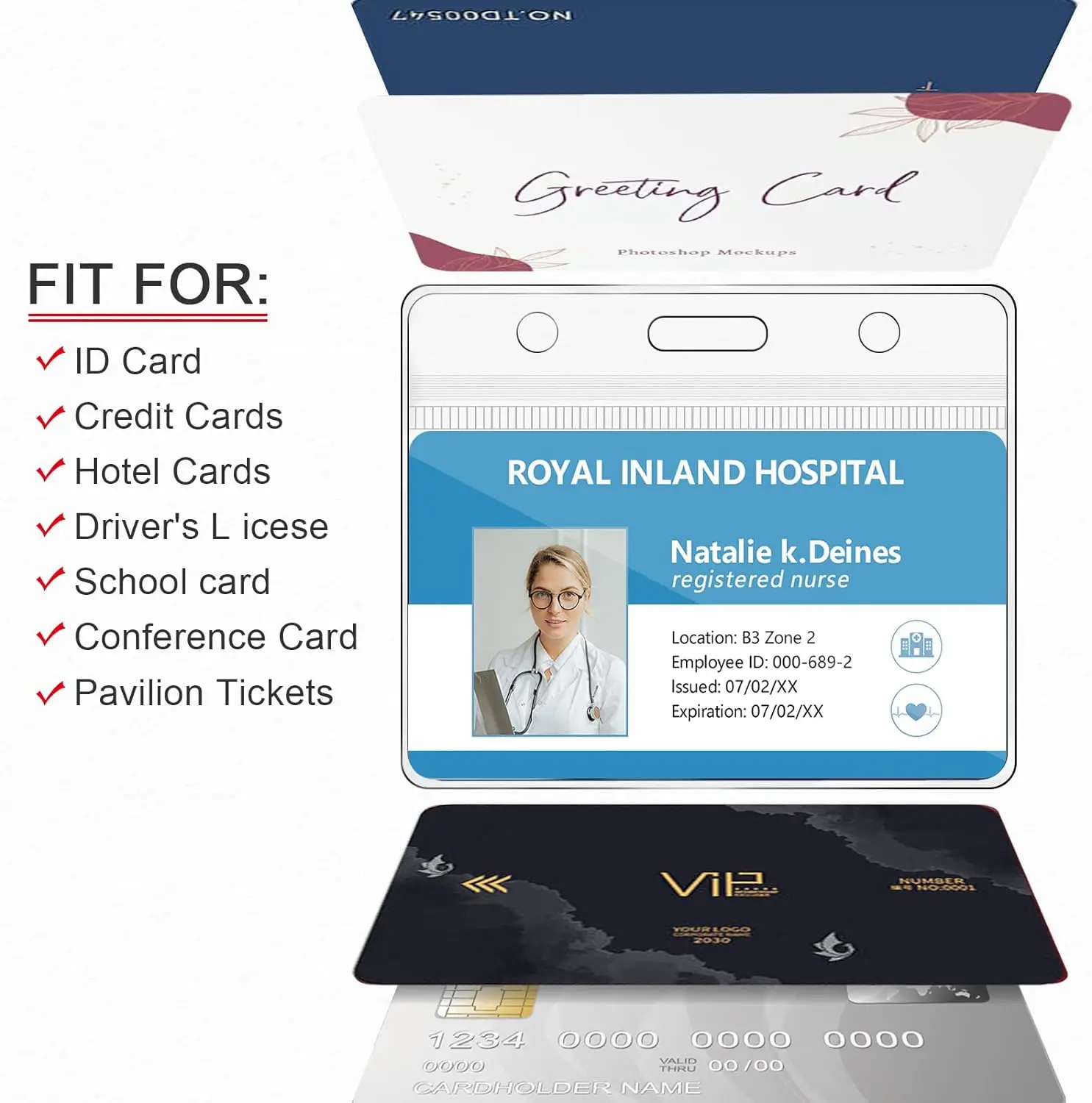 Clear ID Card Badge PVC Card Holder With Waterproof Resealable Zip Type ...