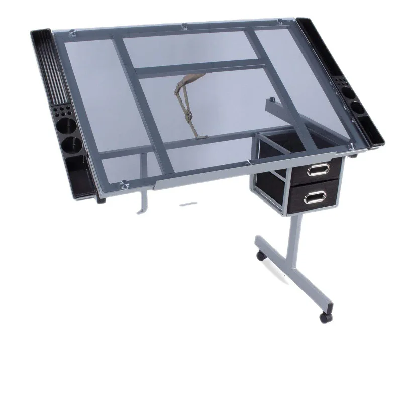 Glass Top Drafting Table Adjustable Drawing Desk Studio And Home ...