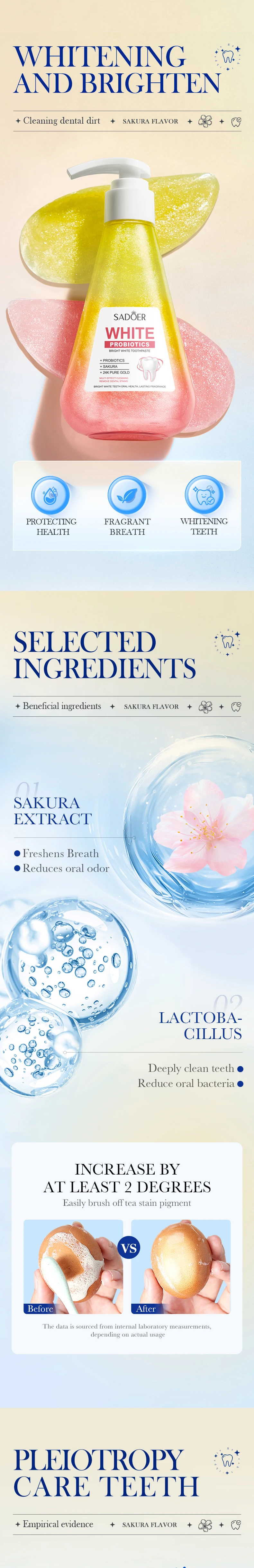 Sadoer 24k Gold Nicotinamide Toothpaste Probiotic Whitening Freshens ...