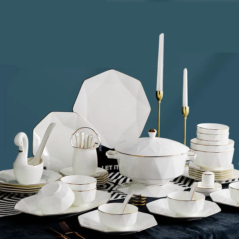 Alibaba.com: Luxury Golden Bone China Dinnerware Sets, Octagon Ceramic ...
