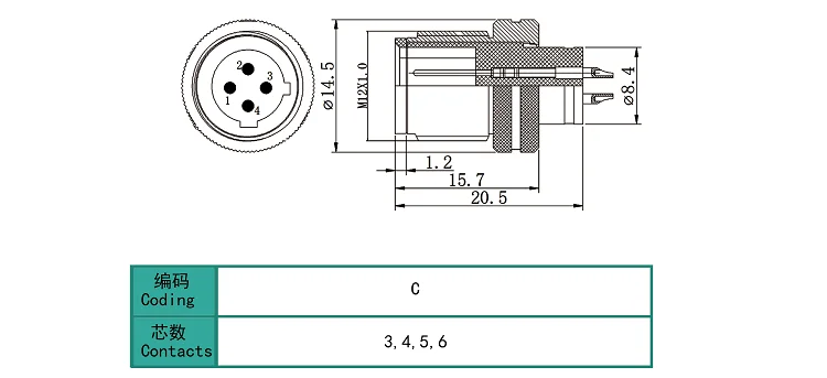 Molding Connector Electrical Male Female Plug M12 3 Pin C Code Wire ...