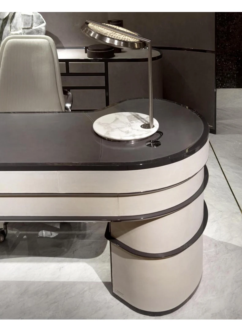 Luxury Unique Executive Office Desk Modern Genuine Leather Home Office ...