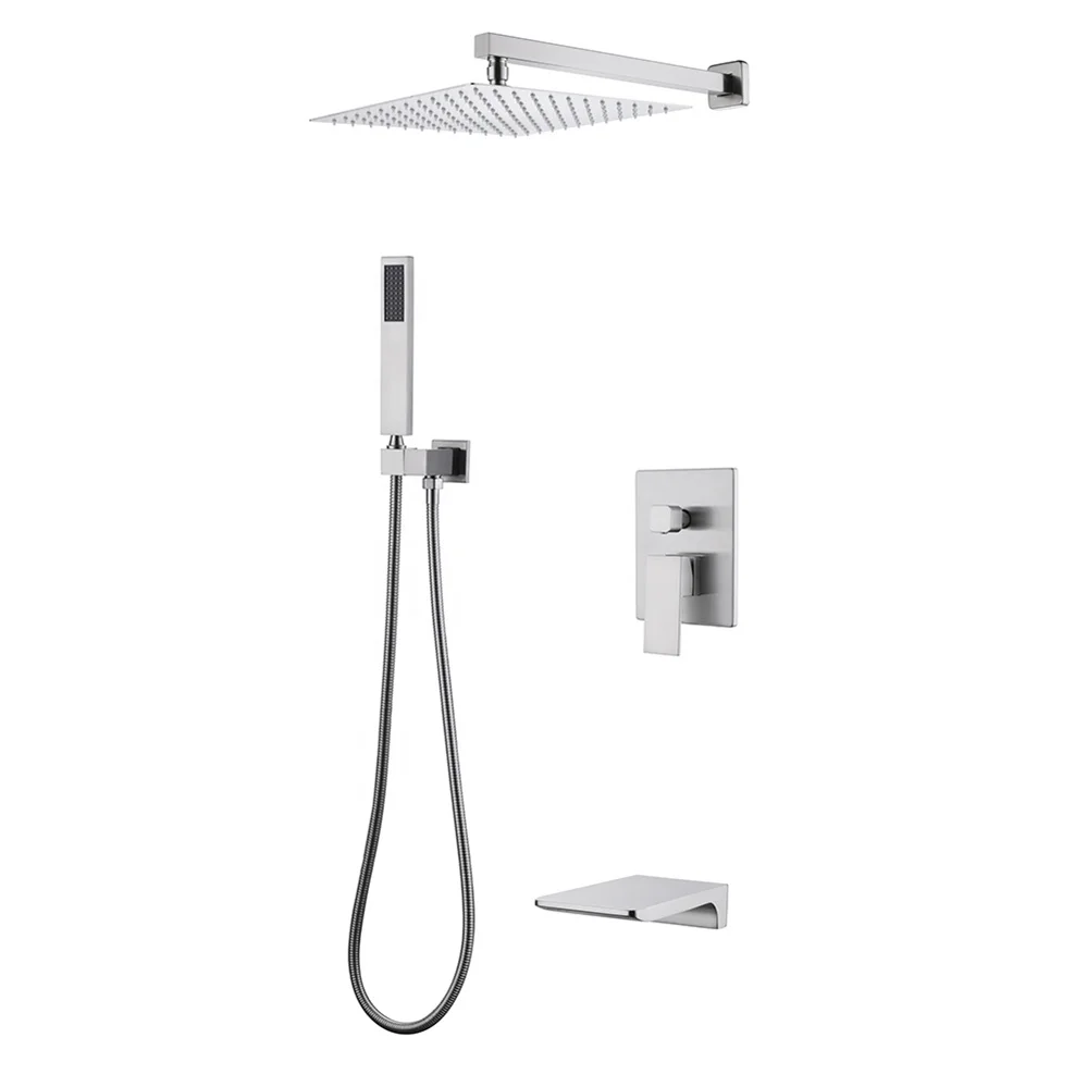 Wall Mounted 3 Way Bathroom Square Rainfall Style Brushed Nickel ...