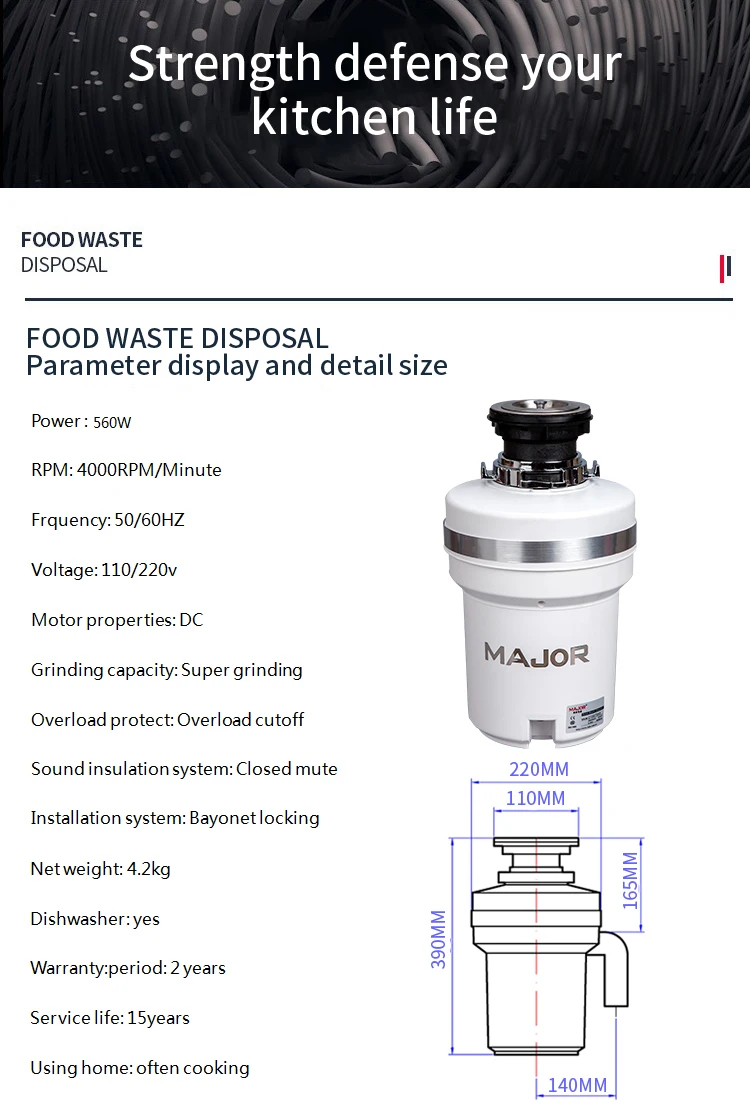 Kitchen Garbage Disposal Machine Disposer Food Waste Processor - Buy ...