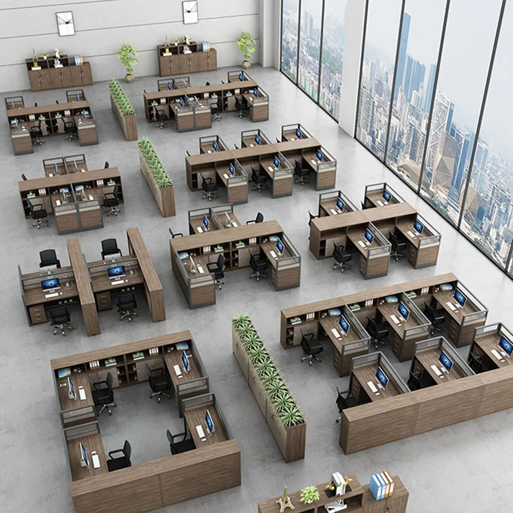 6 Spaces Large Office Cubicle Partition Workstation with Glass