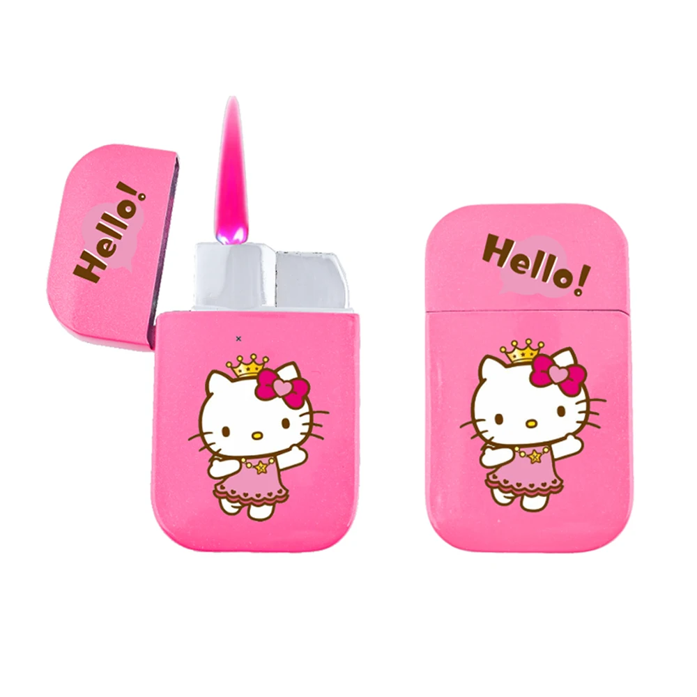 Custom Logo Pink Hello Kitty Lighter Windproof Pink Flame Cute Lighter ...