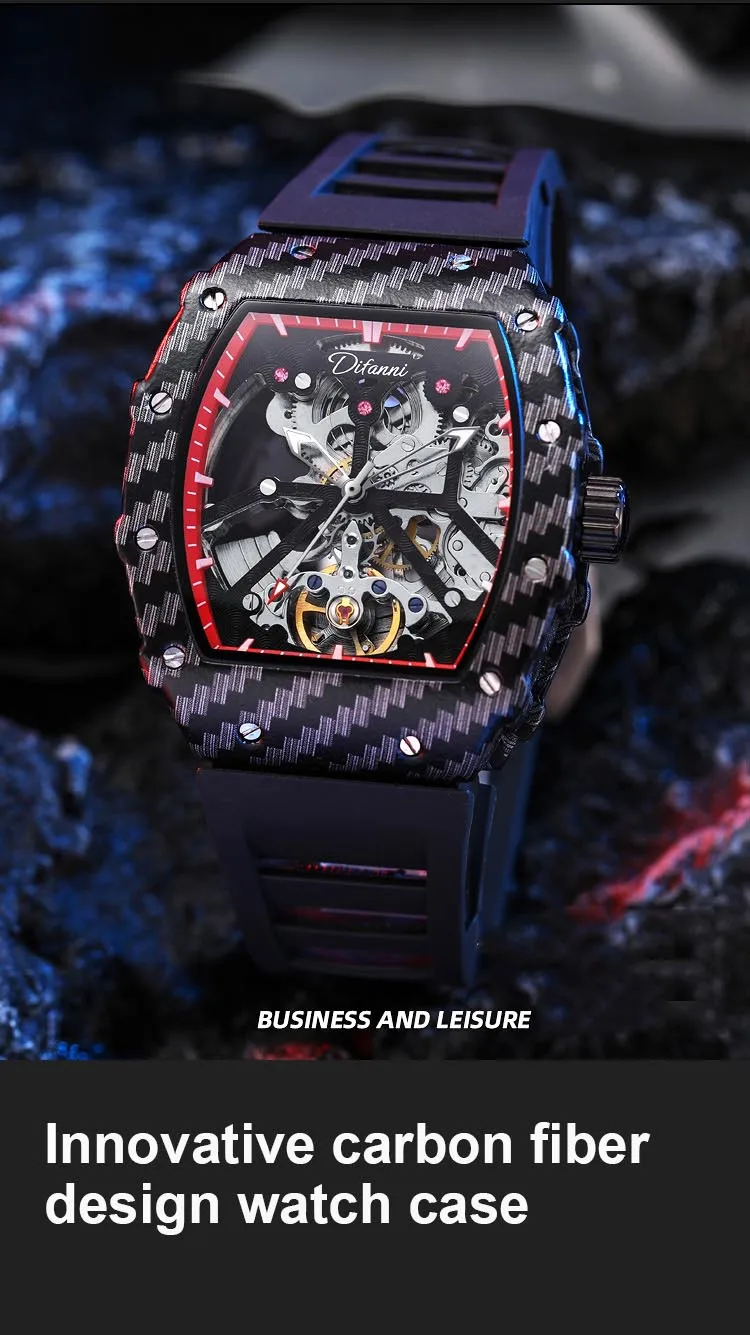 Custom OEM Luxury Carbon Fiber Style Men’s Tourbillon Mechanical Watch ...
