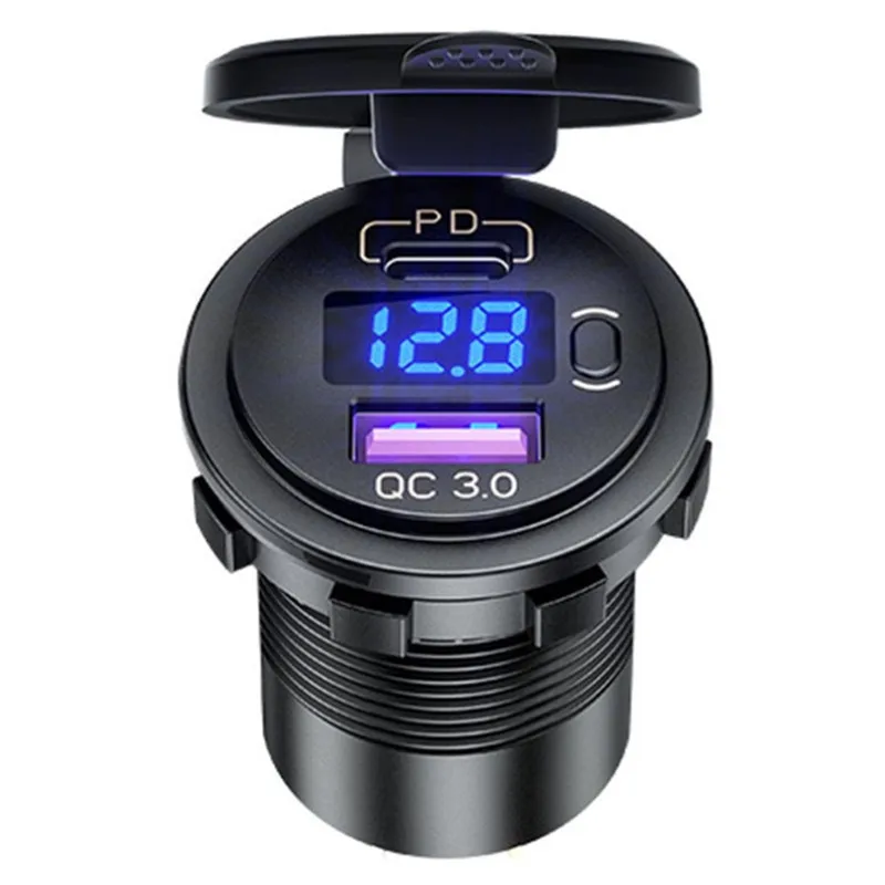Multifunctional Round Sockets With Voltmeter 12v Usb and Type c Charger ...