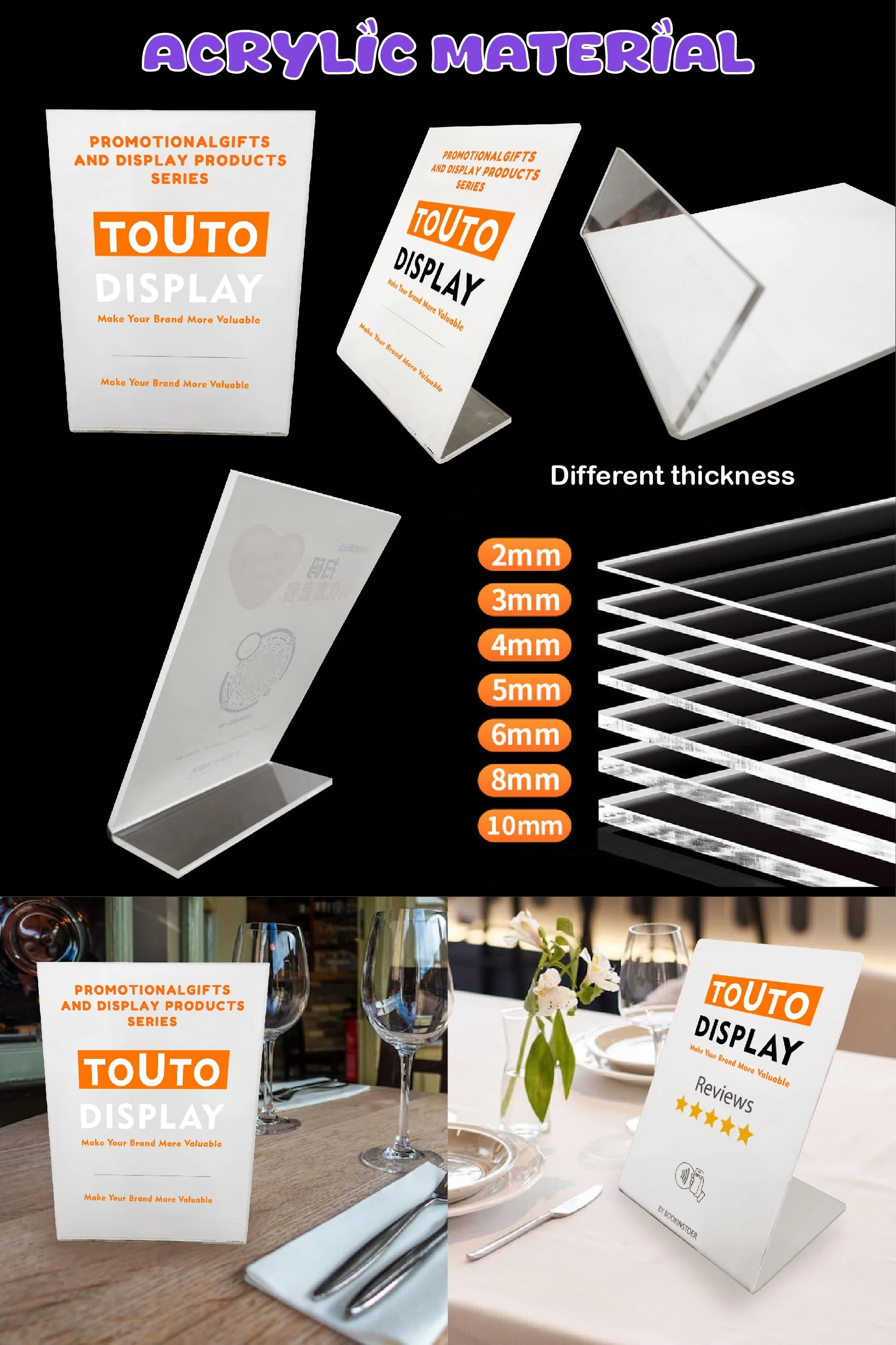 Custom QR Code Acrylic ABS Display - Restaurant Table Signs
