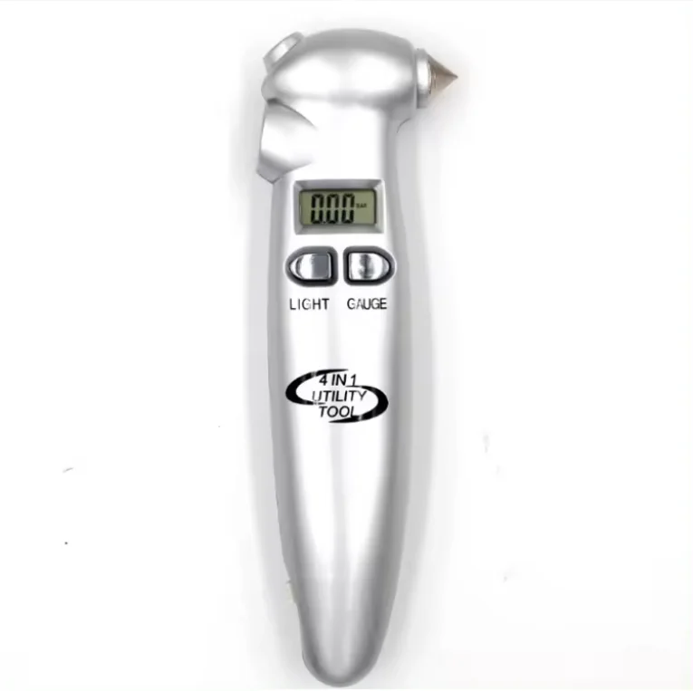 4 In 1 Digital Car Tire Pressure Gauge Flashlight Emergency Hammer Seat ...