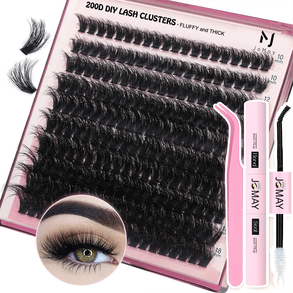 200d Individual Eyelash Clusters Mink D Curl Diy Pre-cut Segmented Thick Eyelash Extension Kit ...