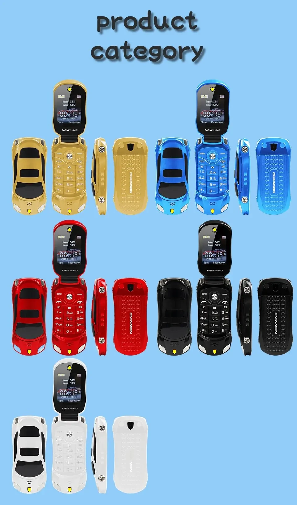 Flip Push Button Flashlight Dual Sim Cards Super Small Mobile Phone Car ...