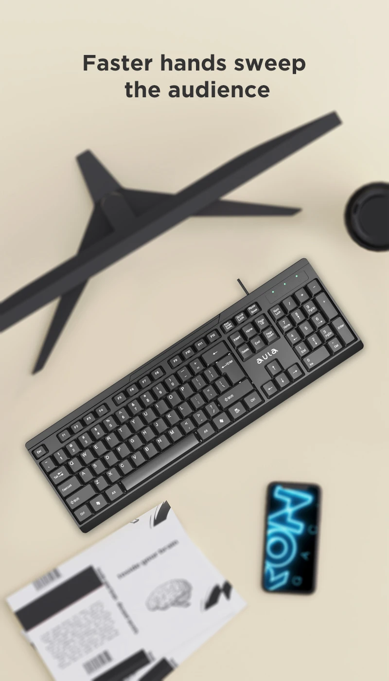 Aula Ak205 Office Keyboard Usb2.0 Wired,Plug Play,Anti-wear Letters For ...