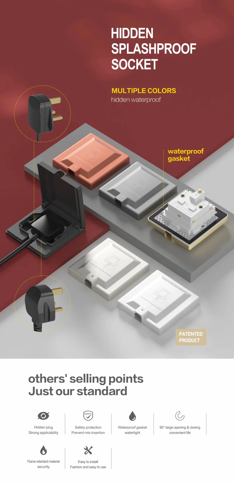 Uk Plug 13a Wall Embedded Socket Panel,Hidden Wall 220v Electrical ...