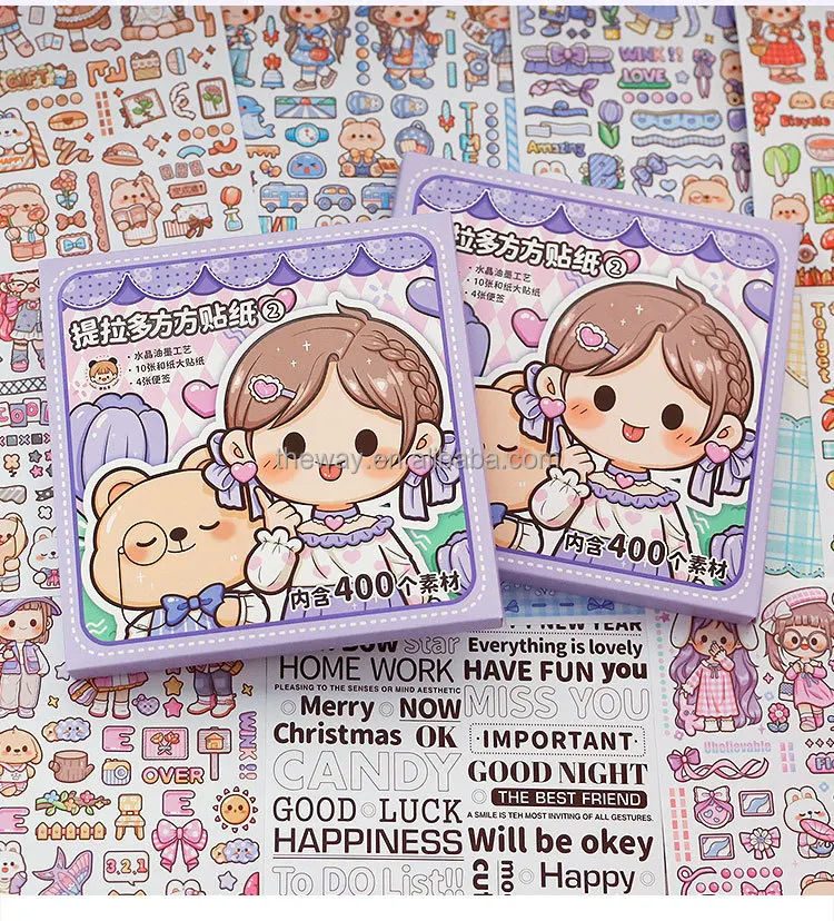 Telado Cute Girl And Bear Cartoon Washi Stickers For Diy Journaling And ...