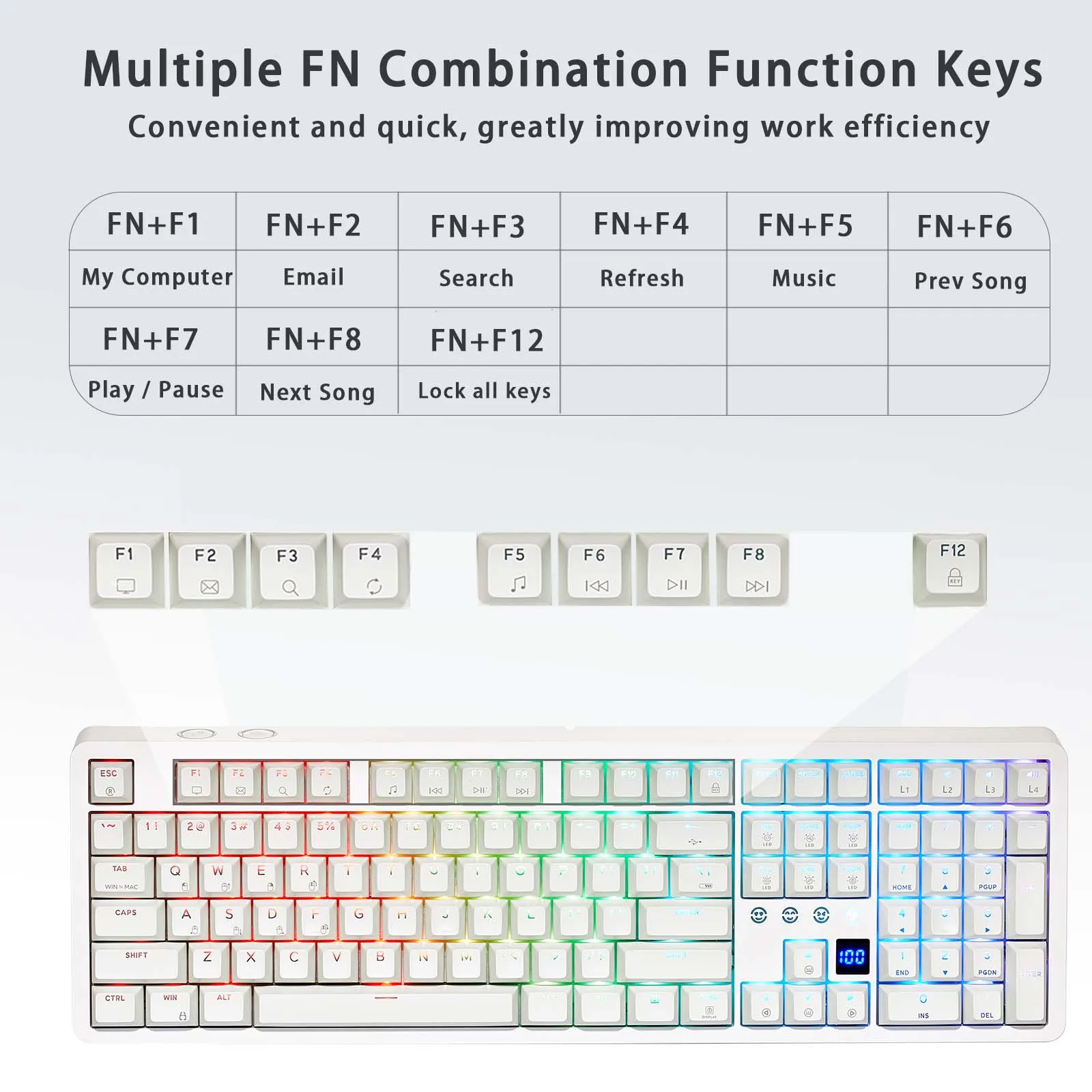 Hexgears Y5 Full Size 108 Keys Wireless Computer Keyboard Hot-swappable ...