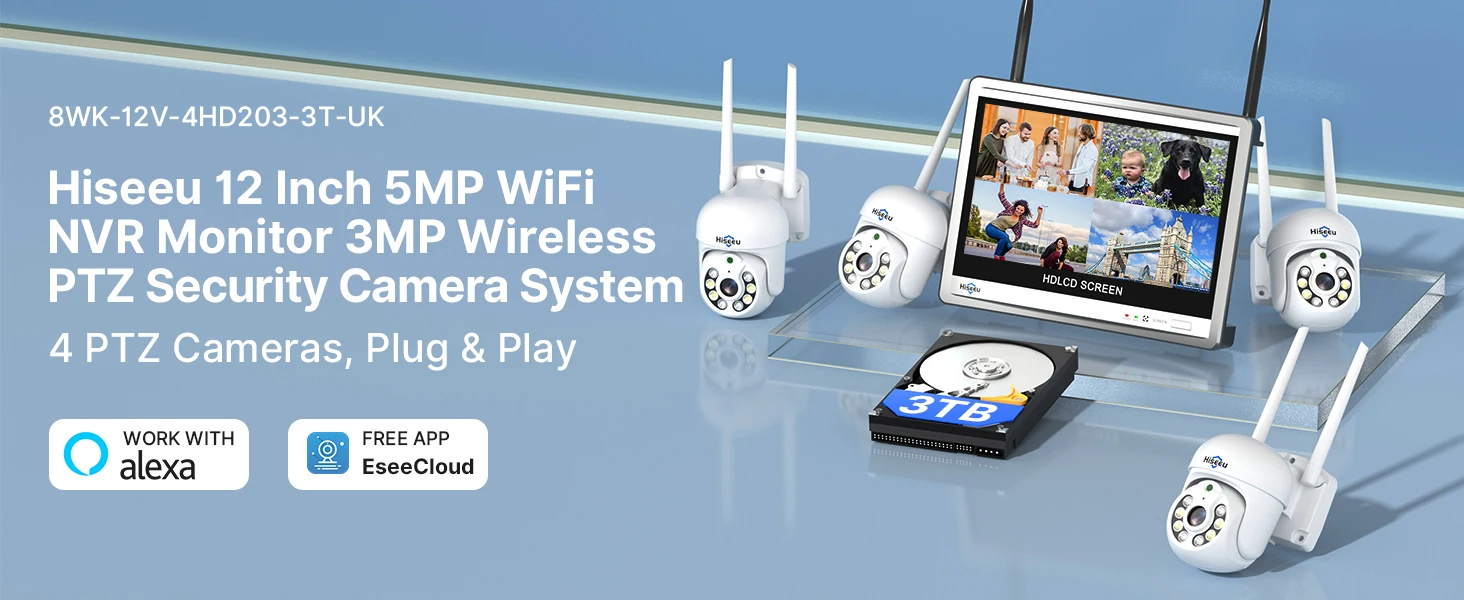 Hiseeu 5MP Wifi Security Camera System with PTZ & Night Vision, OEM