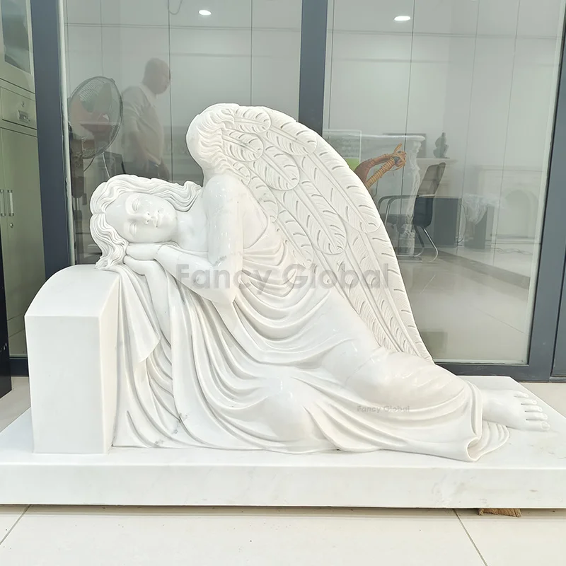 European White Marble Angel Figure Tomb Western Cemetery Monument ...