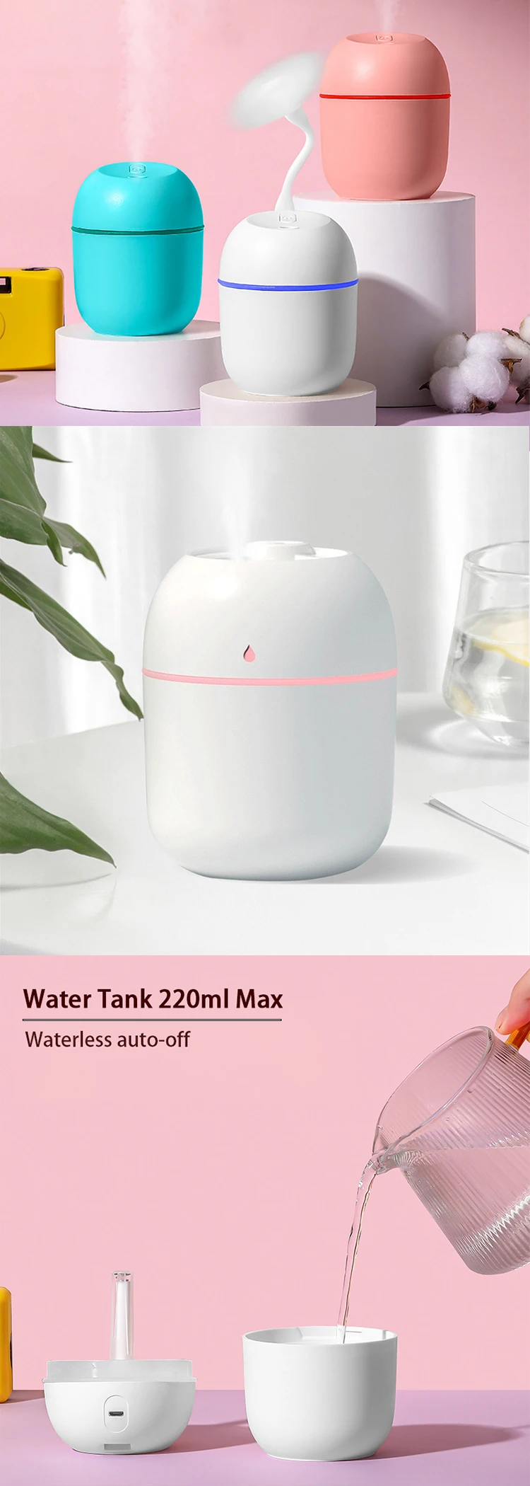 220ml H2o Mini Cup Spray Mist Humidifier Double Wet Aroma Essential Oil ...