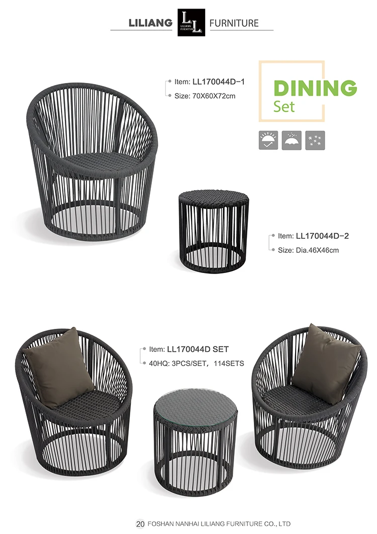 Patio Balcony Rope Chairs And Small Round Table Garden Furniture 3 ...