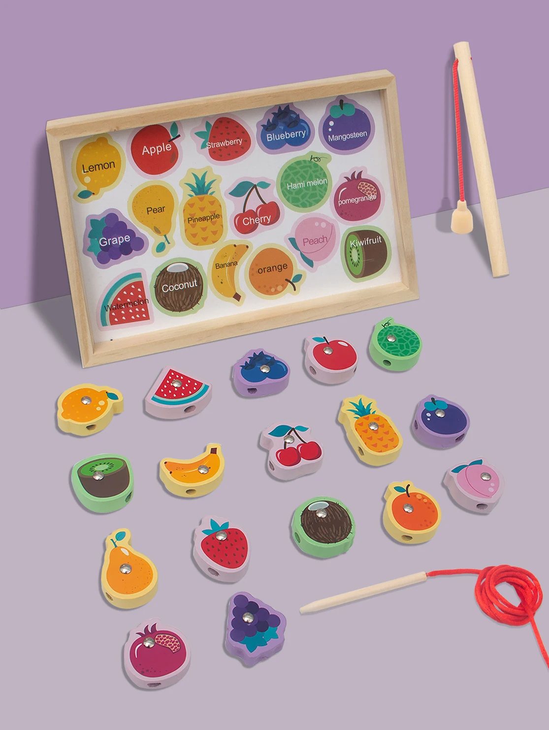 2024 New Wooden Threading Cartoon Fruit Vegetables Shape Blocks Toy ...