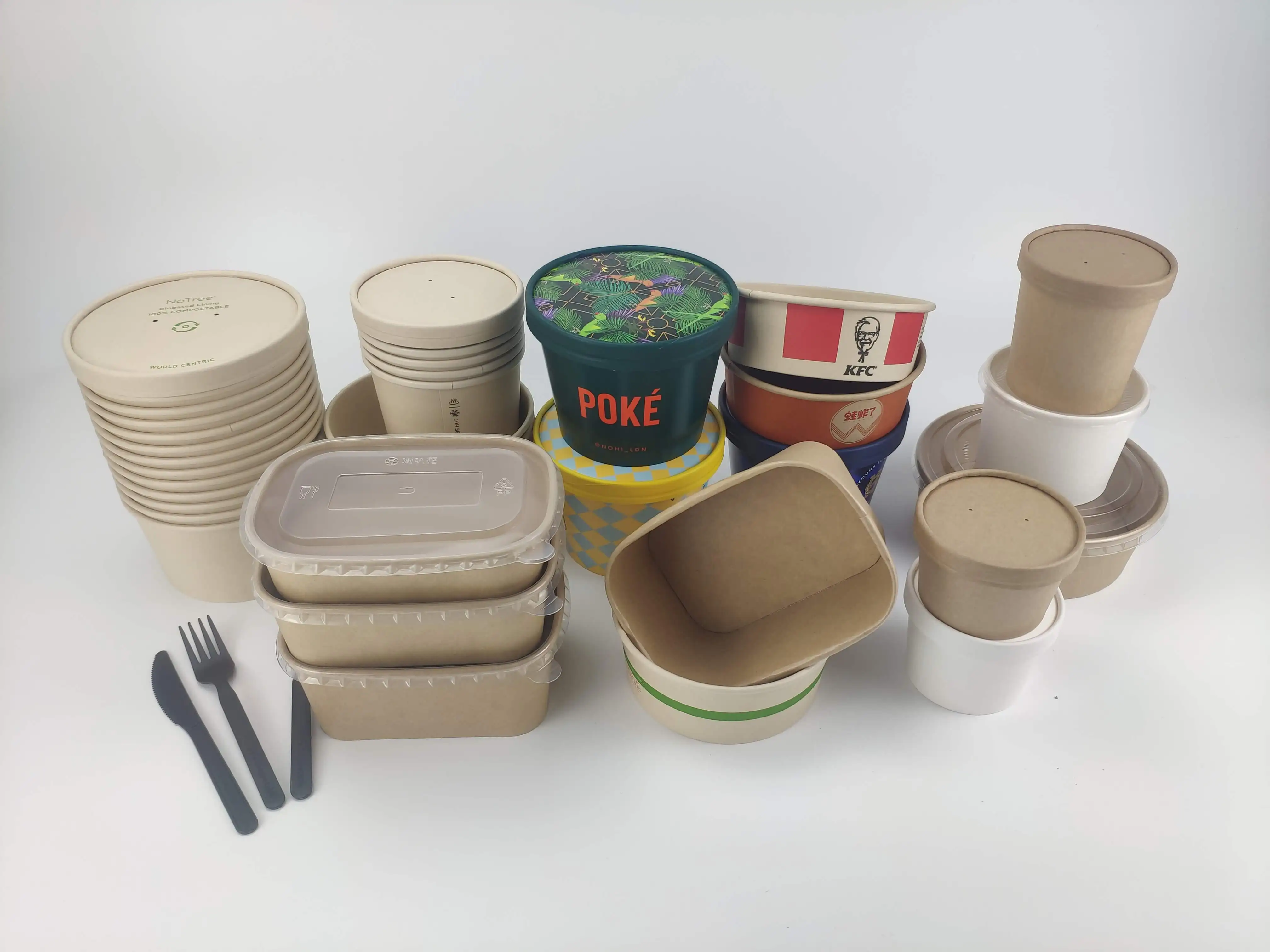 Custom Kraft Paper Salad Bowl Food Packaging Boxes Round Takeaway Salad ...
