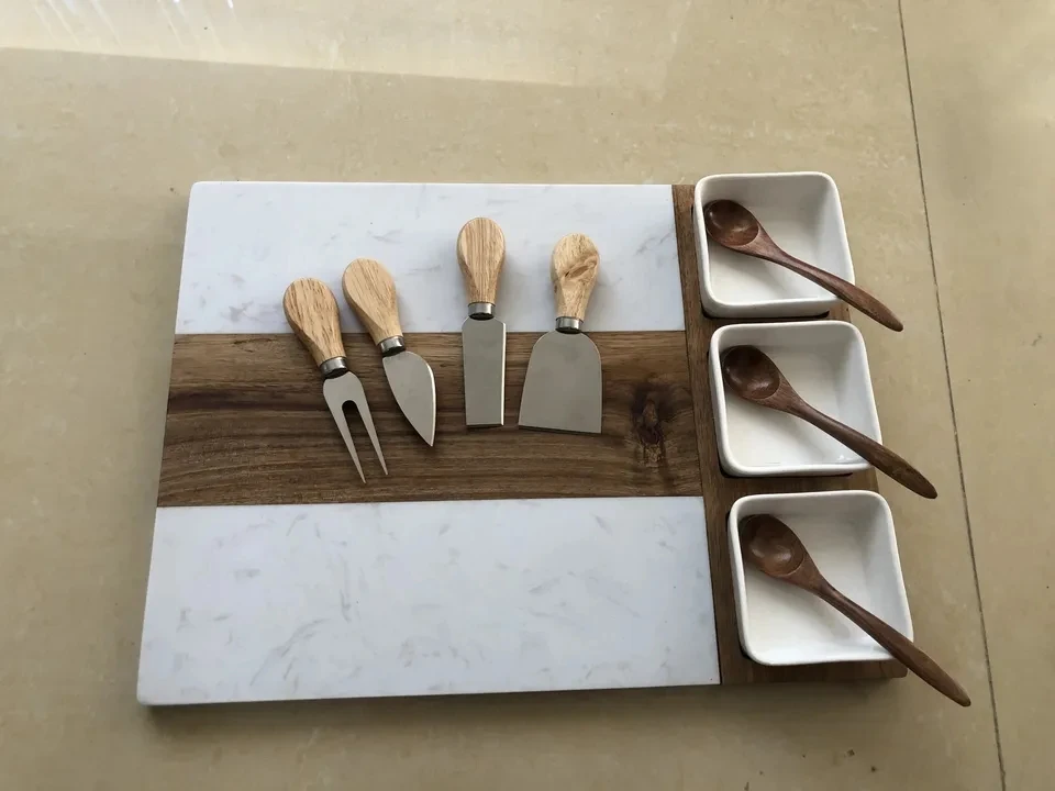 Acacia Wood and Marble Charcuterie Cheese Board Cutting Serving Board ...
