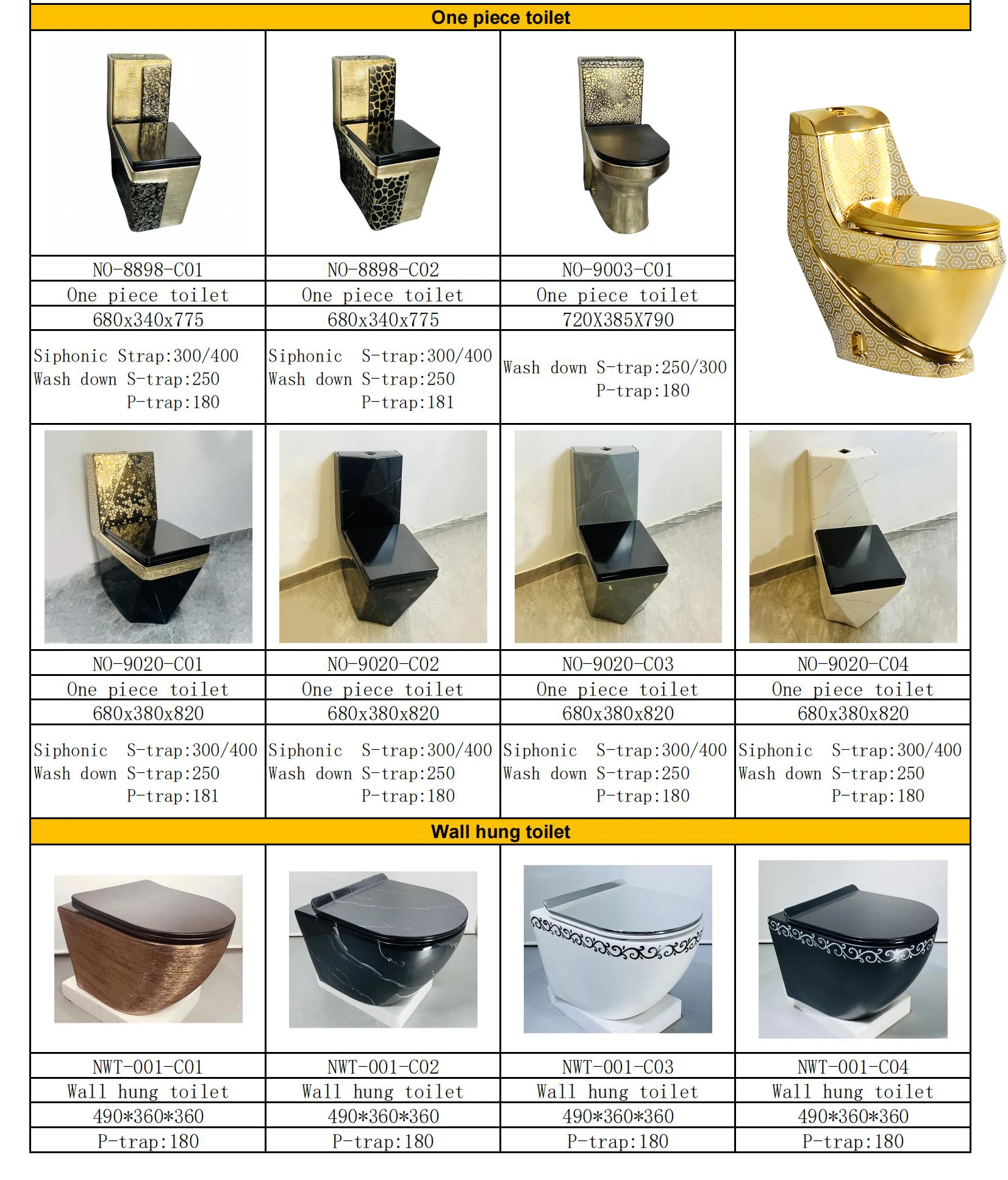 Gold Ceramic Toilet - Modern S-Trap Design for Bathrooms