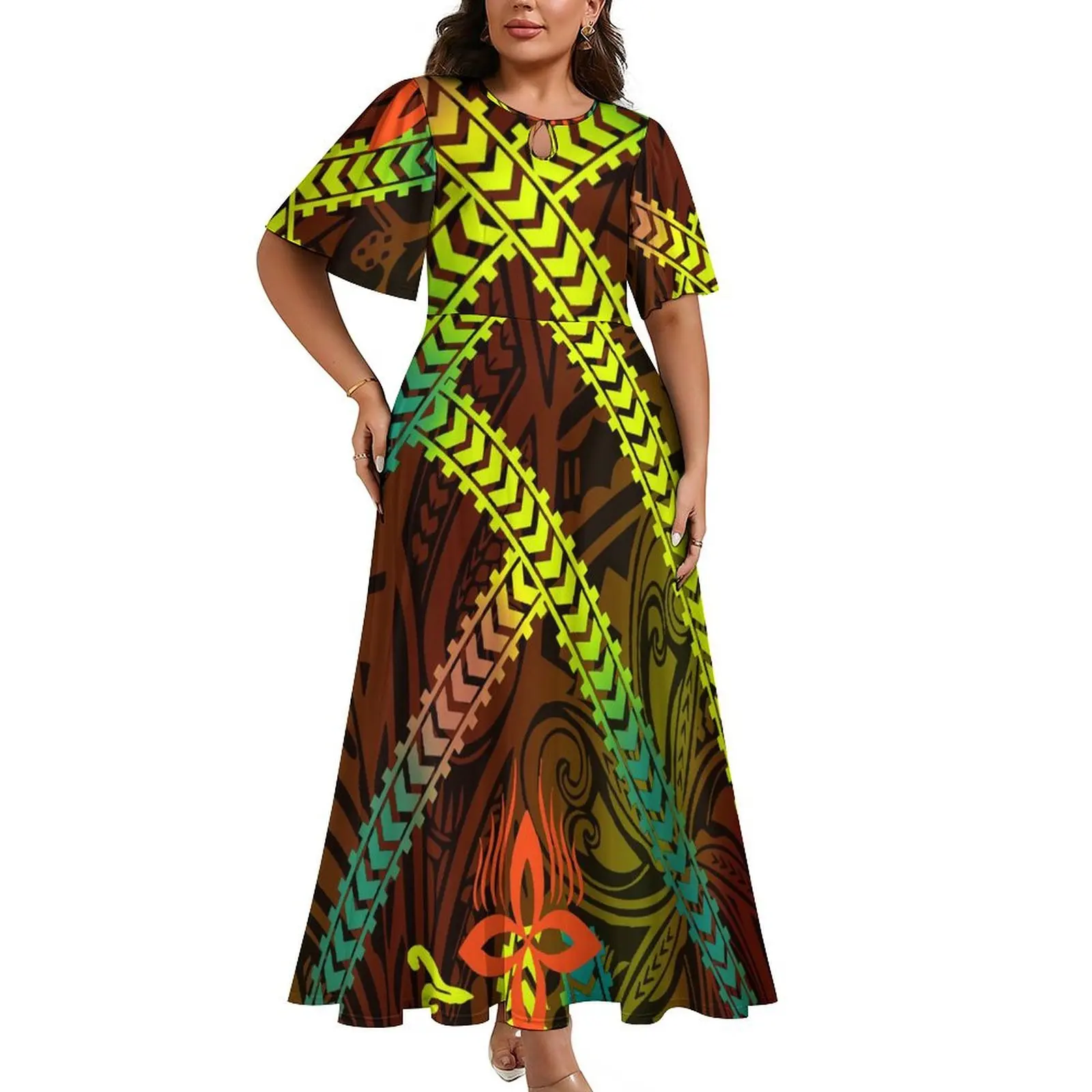 Promotional Polynesian Elei Tribal Design Custom Women's Dress Flared ...