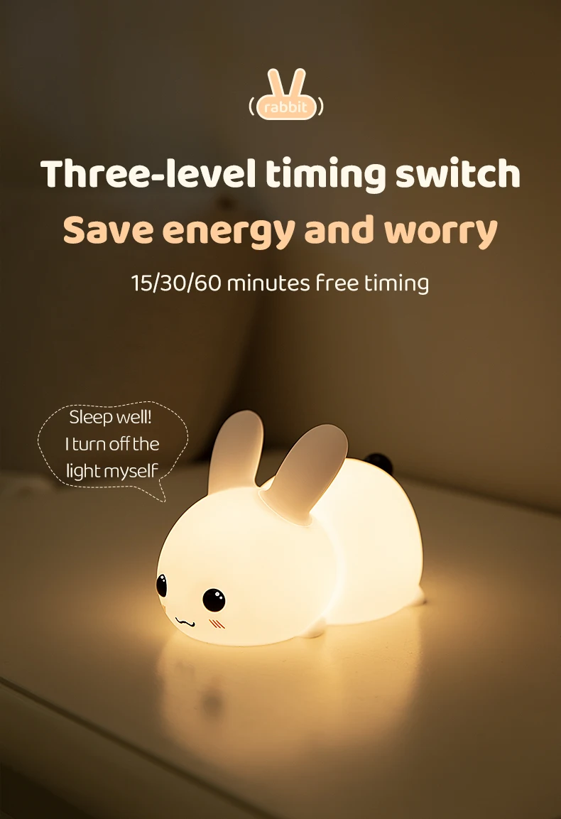Mini Lovely Rechargeable LED Night Light for Kids - Bunny Lamp